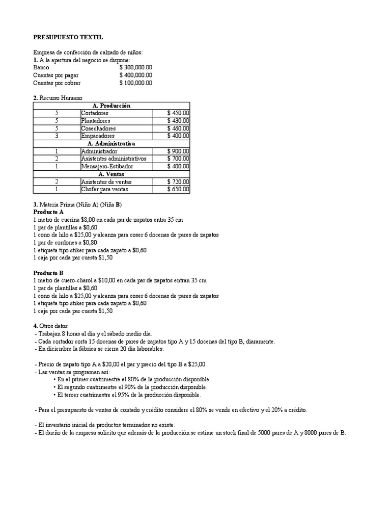 Presupuesto Textil | PDF | Presupuesto | Economias