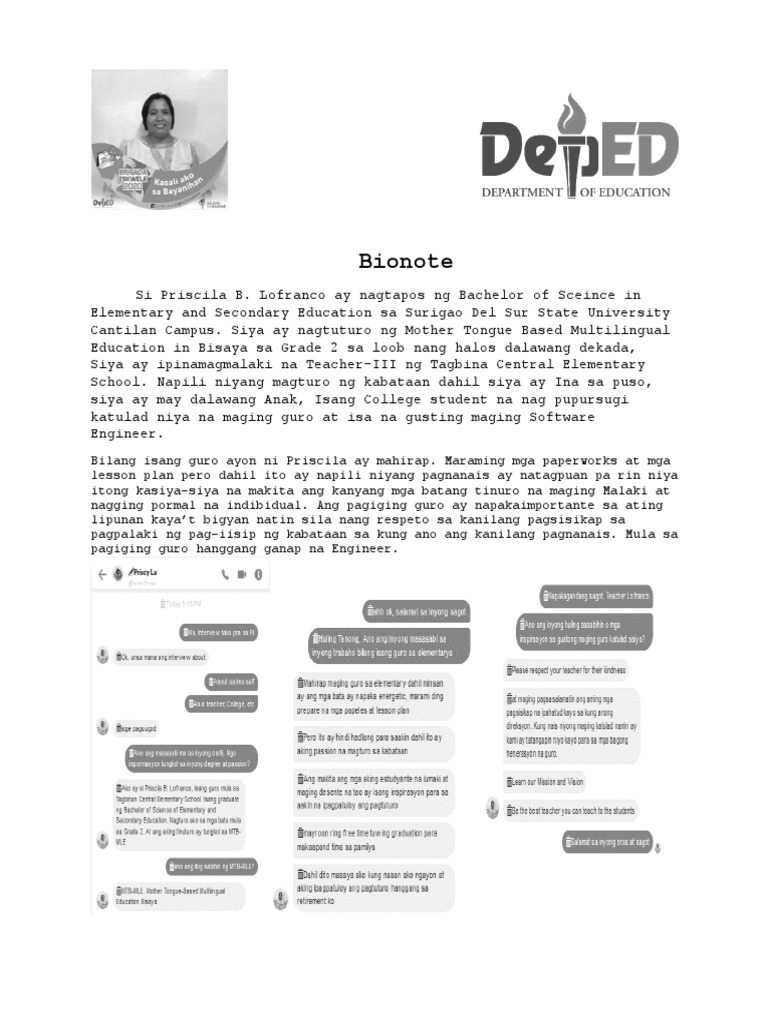 Bionote Print (Short) | PDF