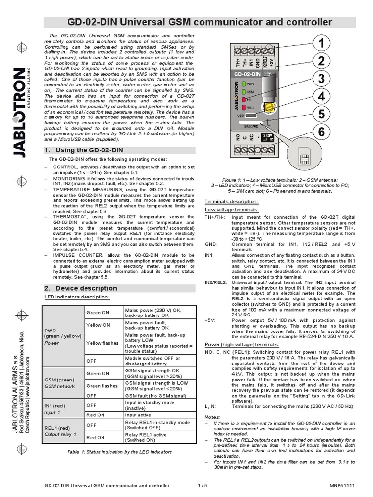 GD-02-DIN Universal GSM Communicator and Controller | PDF | Thermostat ...