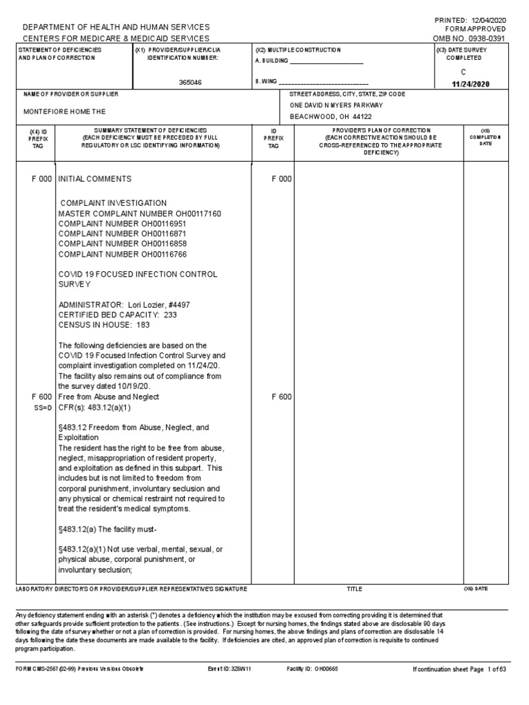 ODH Report On Montefiore | PDF | Nursing Home Care | United States ...