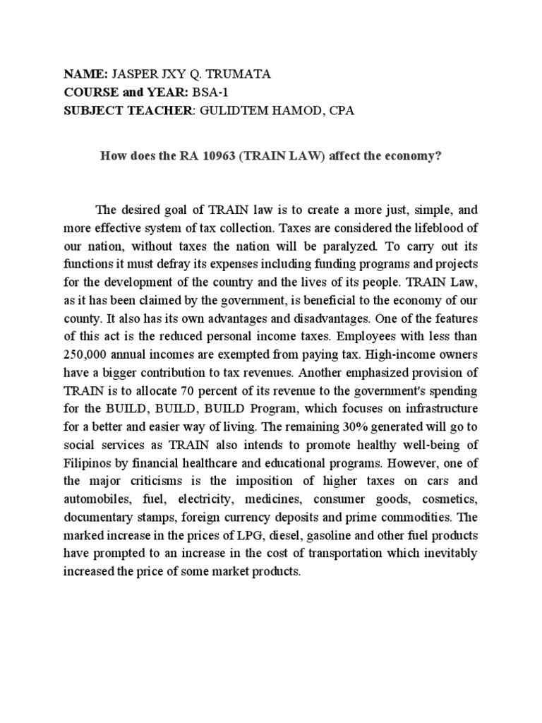 How Does The RA 10963 (TRAIN LAW) Affect The Economy? | PDF