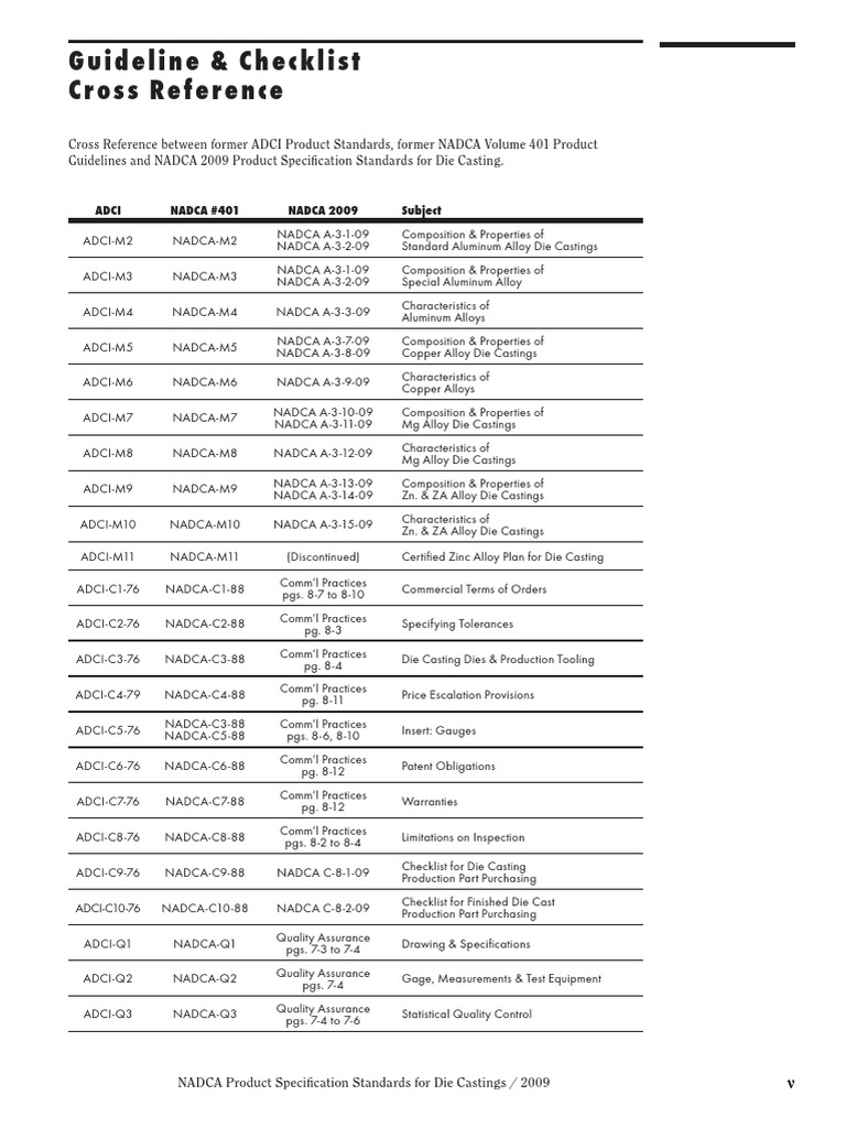 Cross Reference To NADCA Standards & Guidelines PDF | PDF | Crafts | Procedural Knowledge