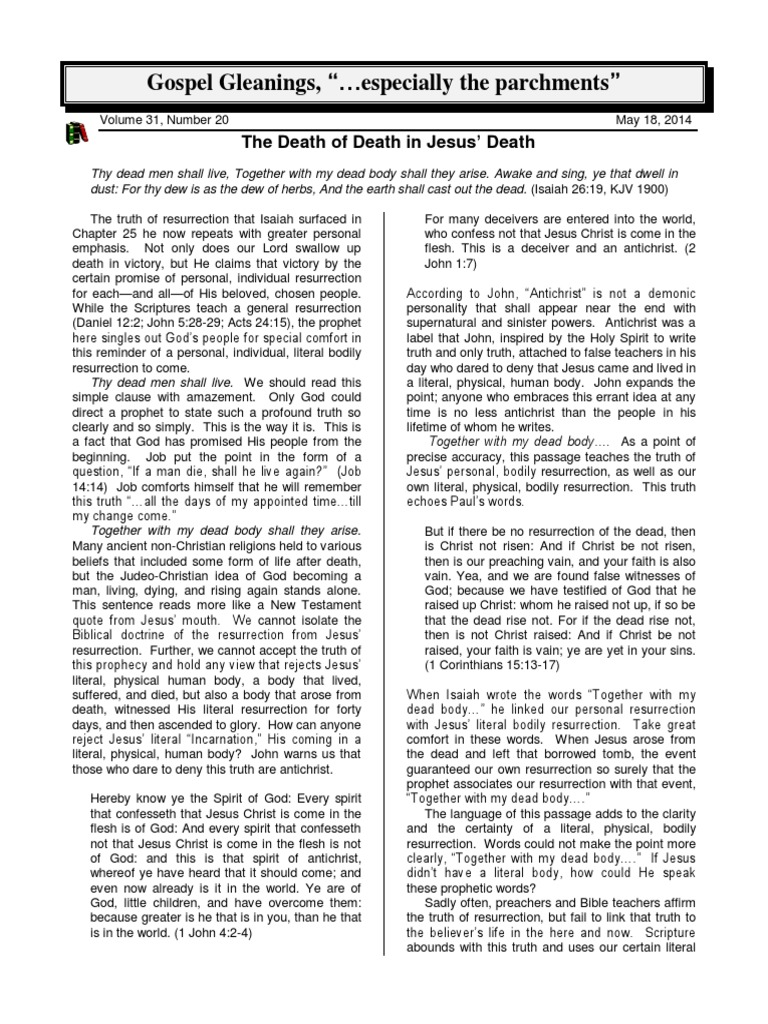 The Death of Death in Jesus Death 05-18-14 | PDF | Resurrection Of ...