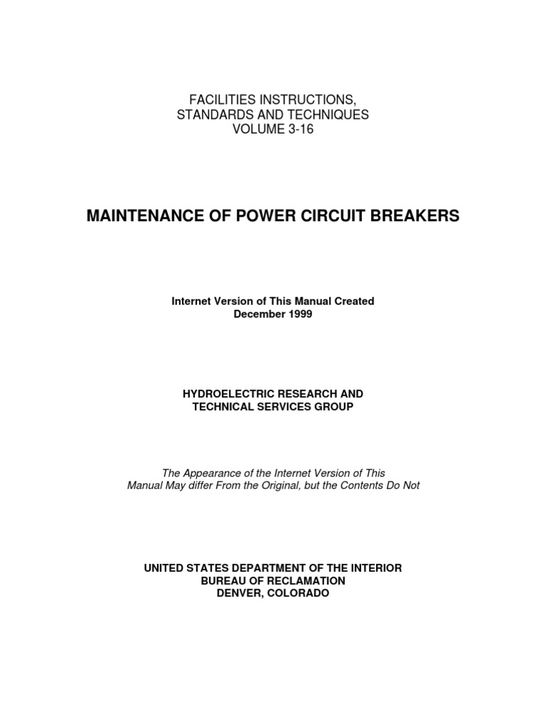Maintenance Of Power Circuit Breakers: Facilities Instructions ...