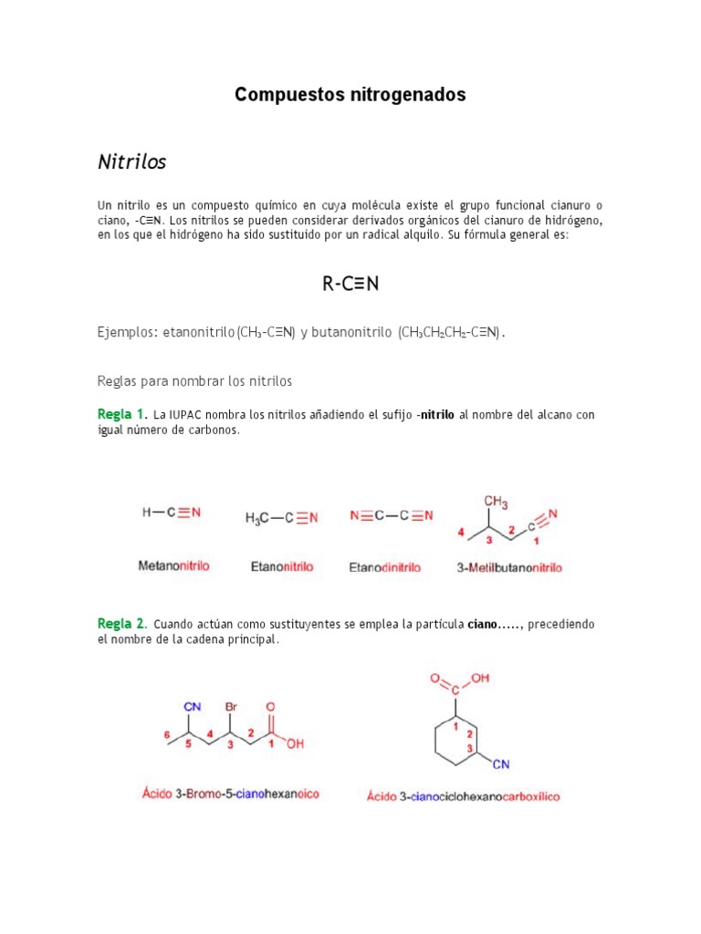 Compuestos Nitrogenados | PDF | Compuestos orgánicos | Radical (Química)