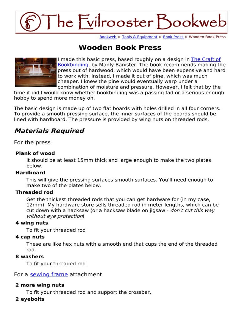 Wooden Book Press: Materials Required | PDF | Nut (Hardware ...