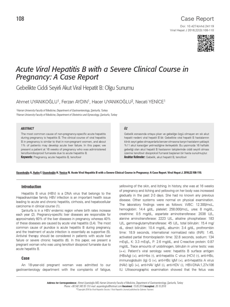 Acute Viral Hepatitis B With A Severe Clinical Course in Pregnancy: A ...