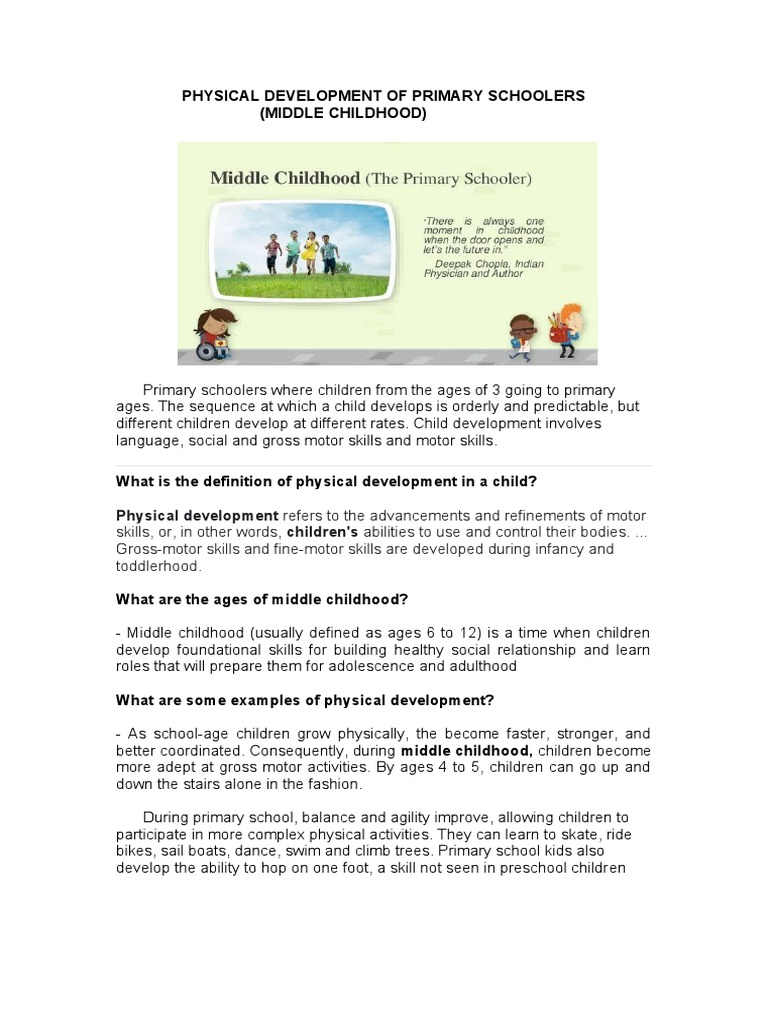 Physical Development of Primary Schoolers (Middle Childhood) | PDF ...