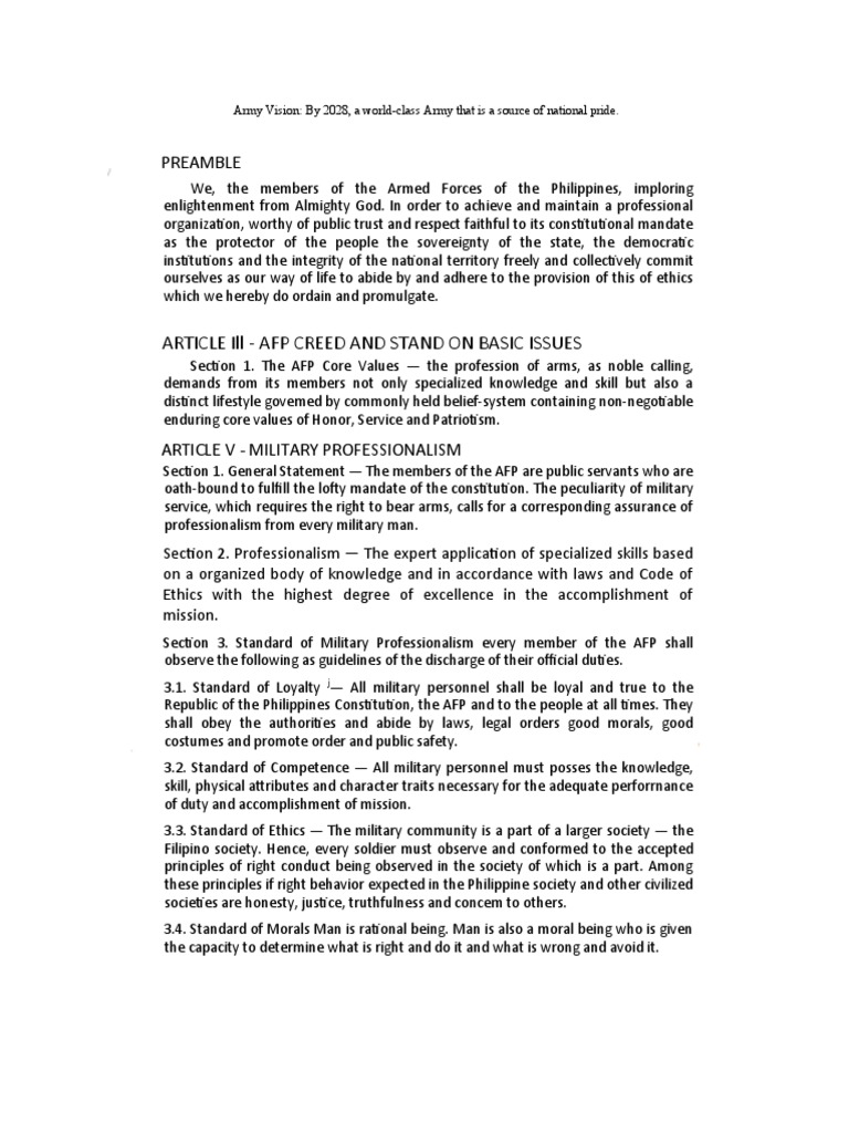 AFP Vision: Professional Armed Forces by 2028 | PDF | Morality | Military