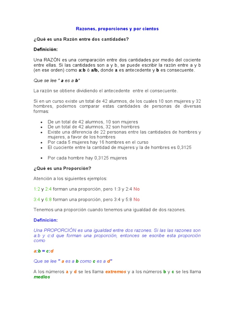 Razones, Proporciones y Porcentajes | PDF | Fracción (Matemáticas ...