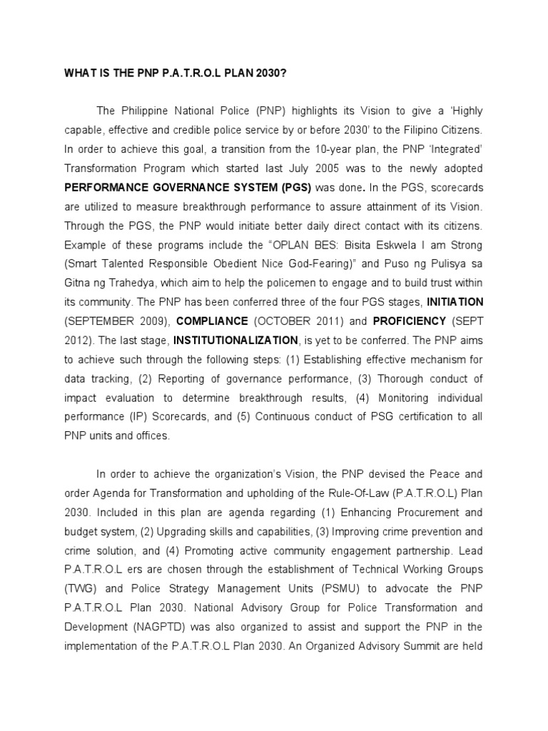 PNP Patrol Plan | PDF | Logistics | Policy