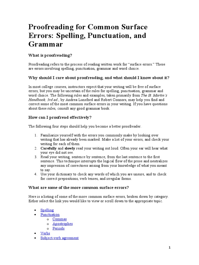 Proofreading For Common Surface Errors | PDF | Verb | Subject (Grammar)