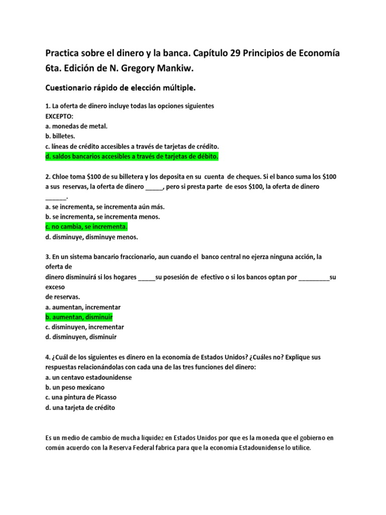 Practica Sobre El Dinero y La Banca | PDF | Dinero | Efectivo