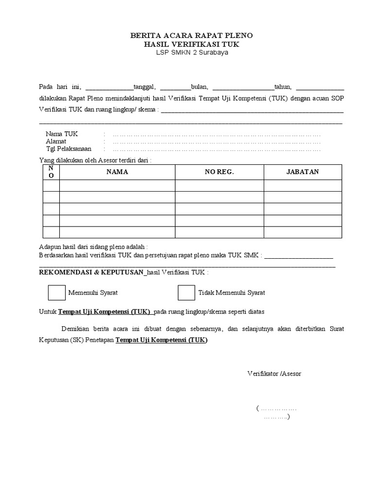 FR-TUK-003 Berita Acara Verifikasi TUK | PDF