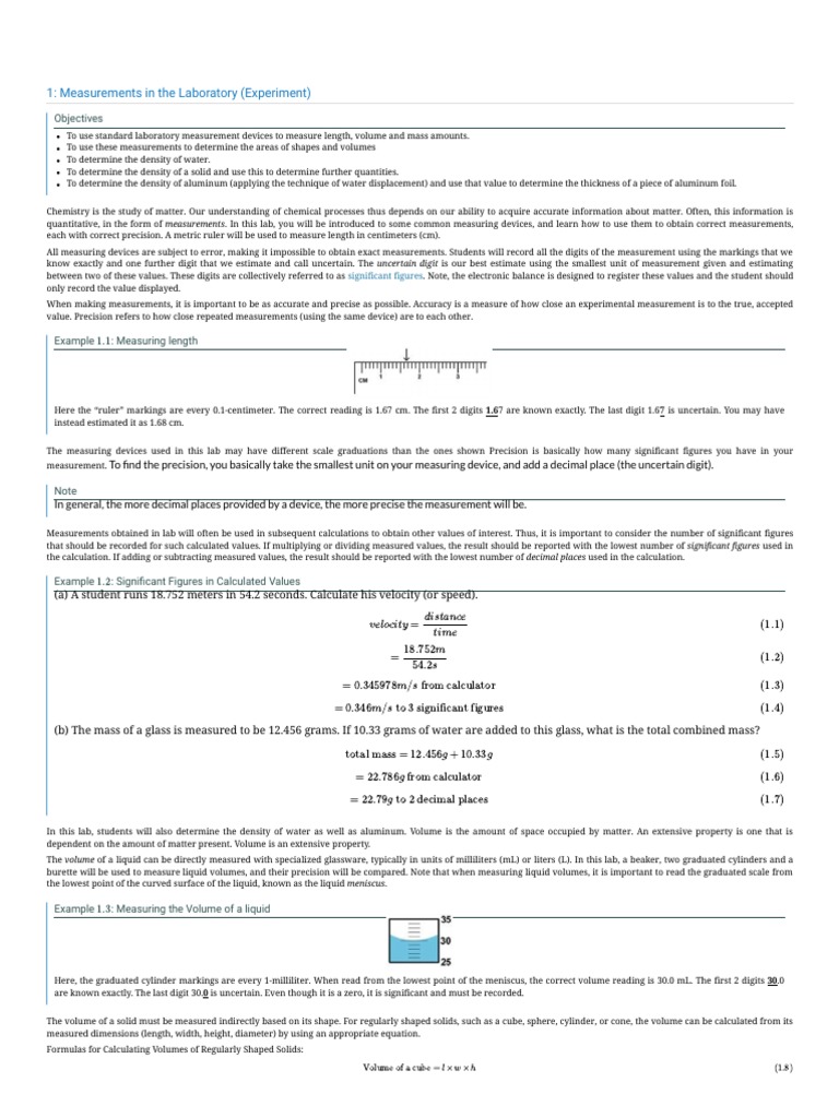 Laboratory Measurements in Chemistry | PDF | Significant Figures | Volume