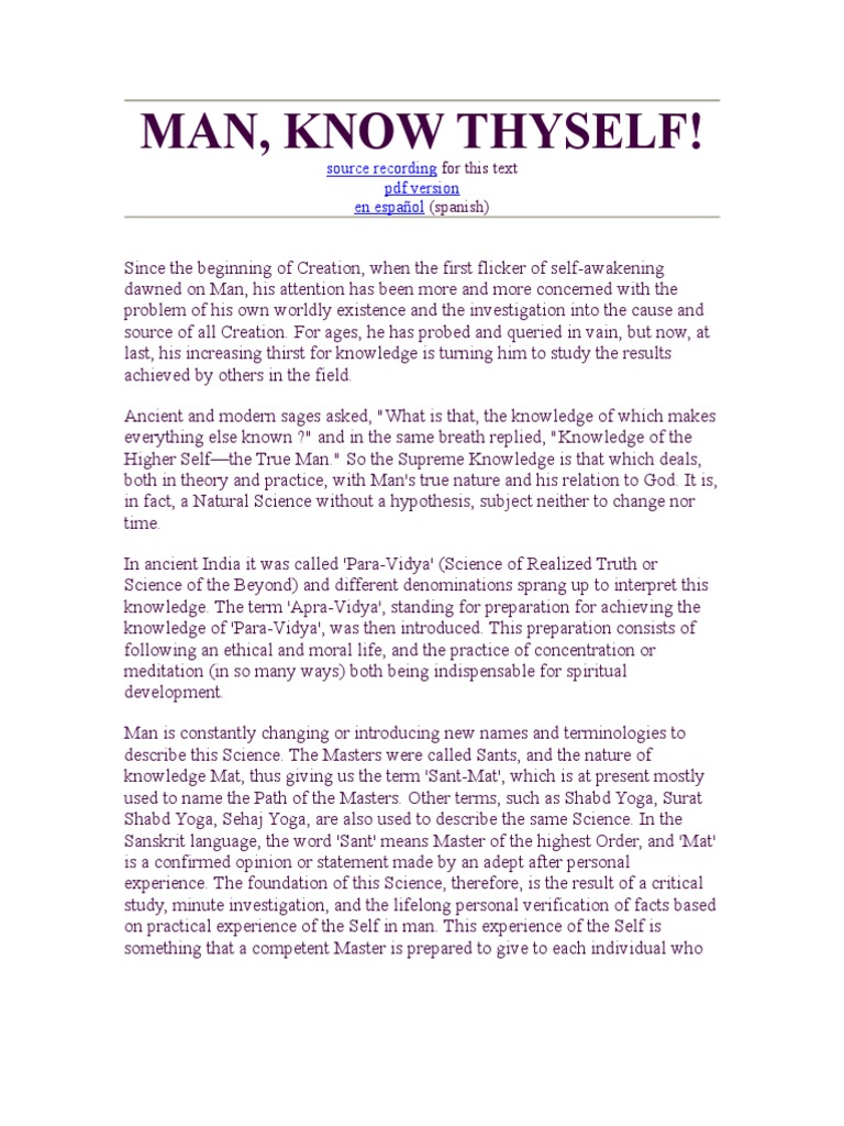 MAN-KNOW THYSELF-BY SANT KIRPAL SINGH JI Gfr. | PDF | Spirituality | Karma