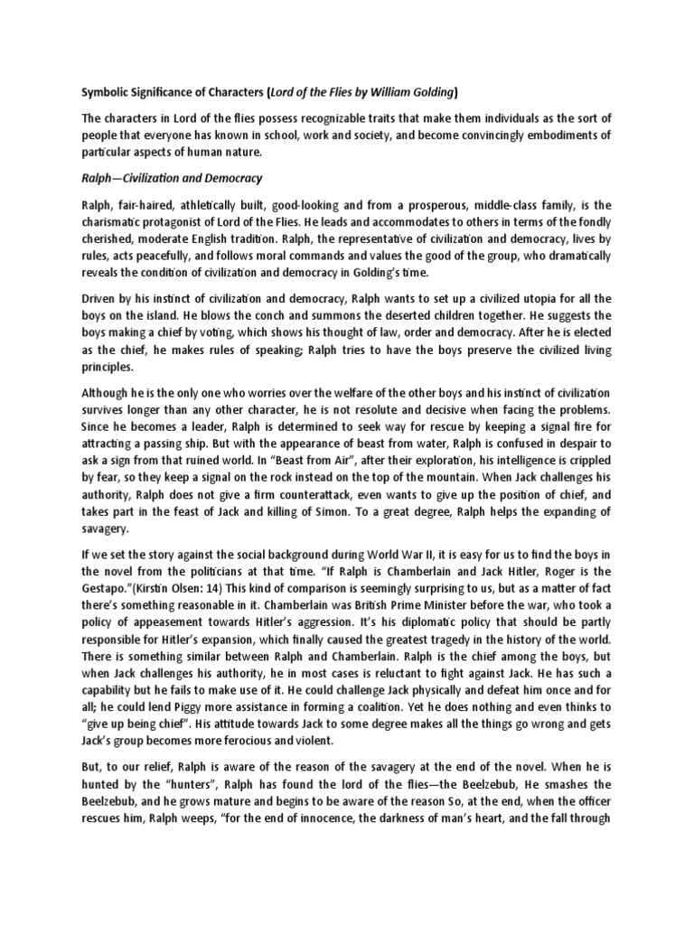 Symbolic Significance of Characters LOTF | PDF | Neville Chamberlain