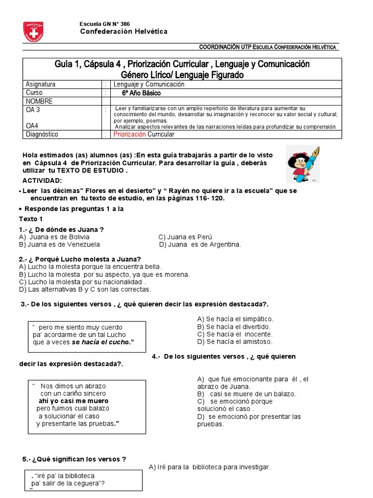 Guía de Lenguaje: Género Lírico 6º Básico | PDF | Artes del Lenguaje y ...