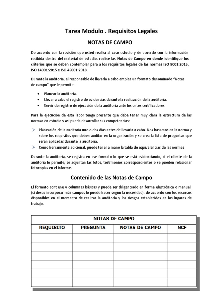 Tarea Modulo 3 - Requisitos - Legales (1) A | PDF | Auditoría | Planificación