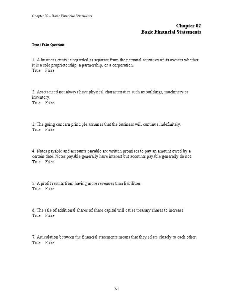 Chapter 02 - Basic Financial Statements | PDF | Equity (Finance ...