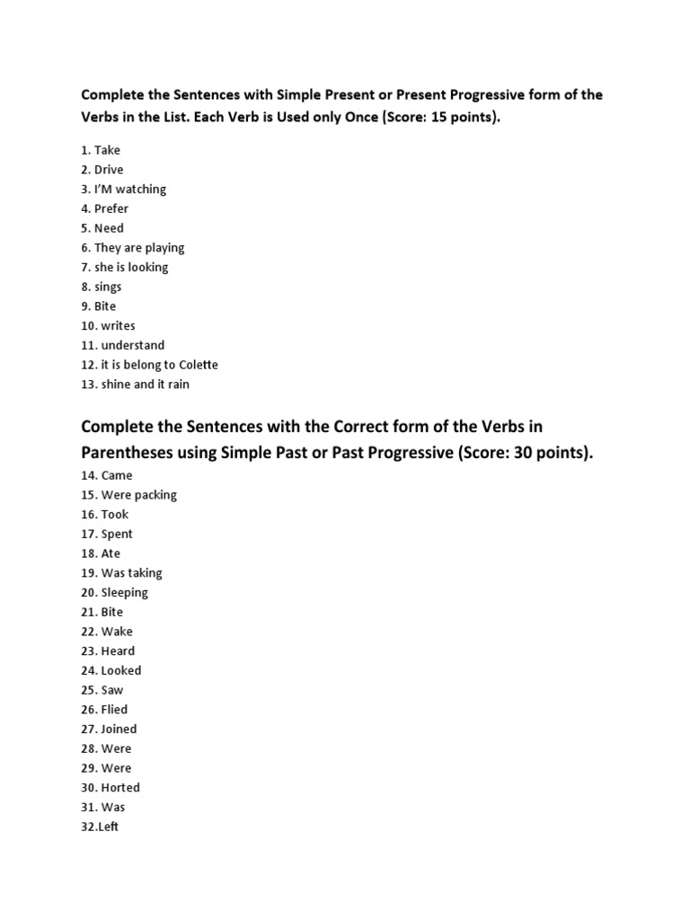 Complete The Sentences With Simple Present or Present Progressive Form ...