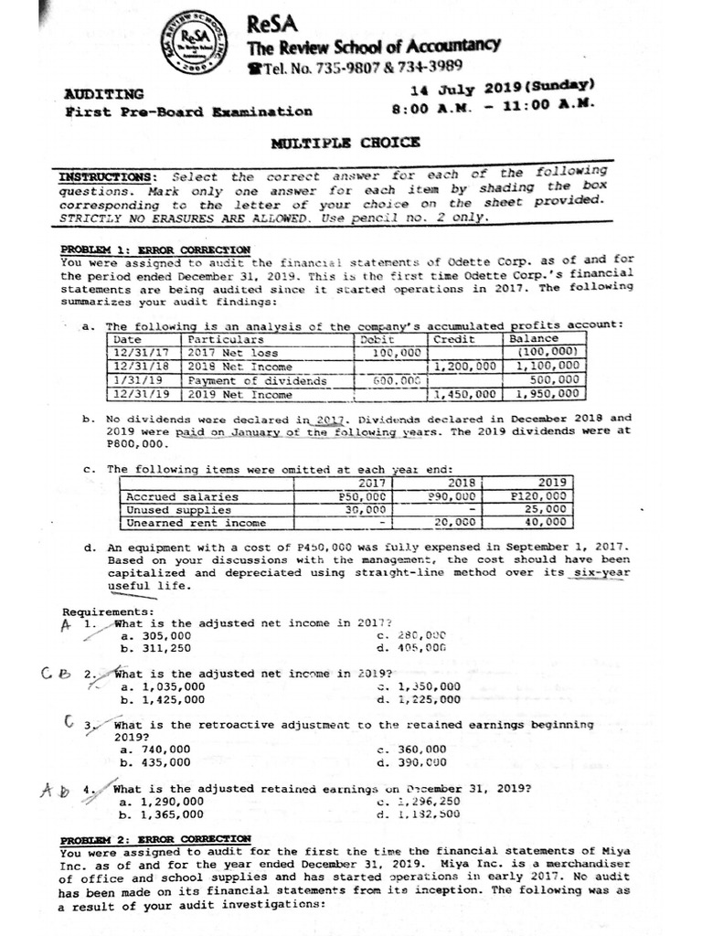 ReSA Auditing First Pre Board Oct. 2019 | PDF