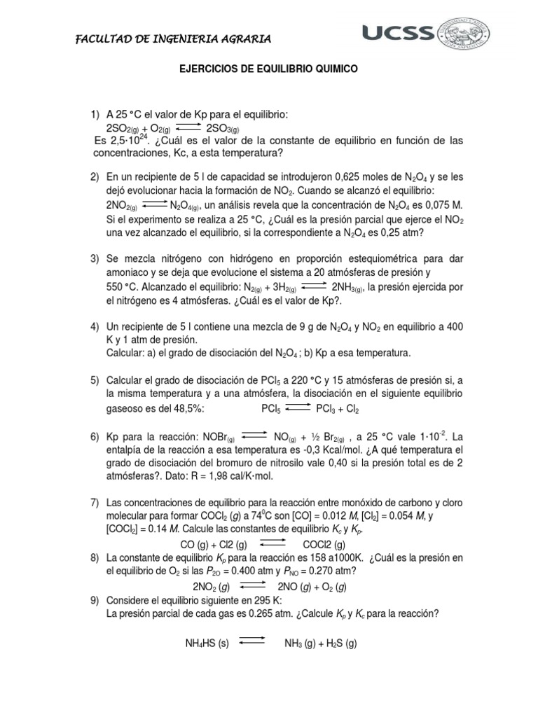 Ejercicios de Equilibrio Quimico | PDF | Equilibrio químico | Amoníaco