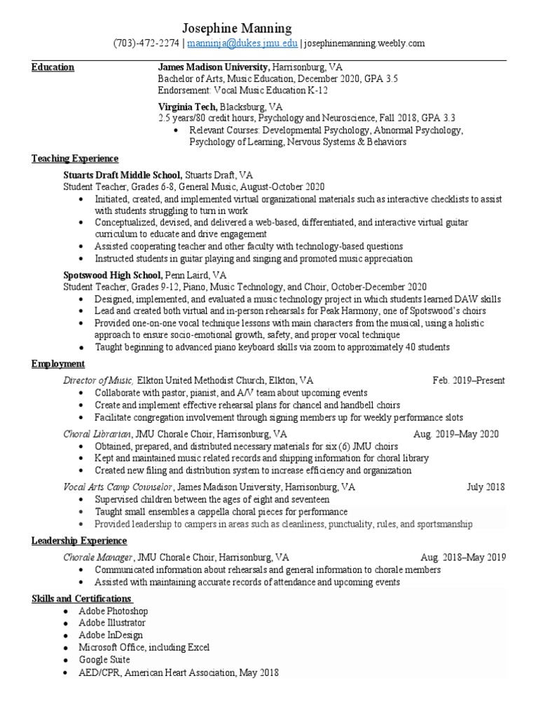 Ta Resume | PDF | Choir | Teachers