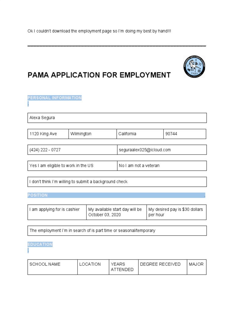 Pam Application | Download Free PDF | Business | Employment