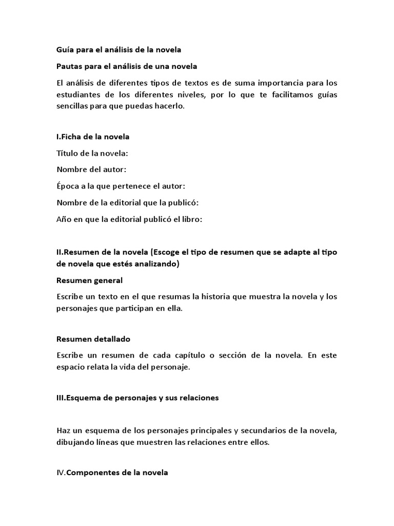Guía para El Análisis de La Novela | PDF