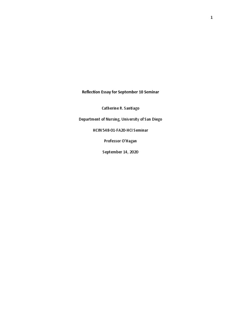 Reflection Essay For September 10 Seminar | PDF