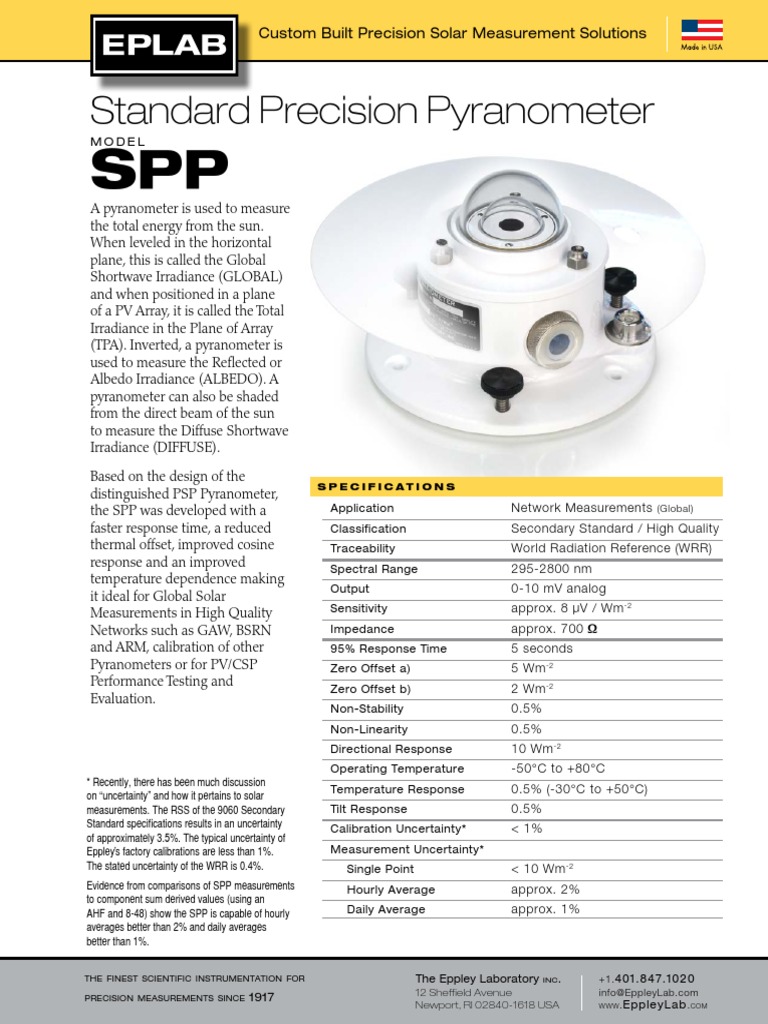 Standard Precision Pyranometer: Specifications | PDF | Scientific ...
