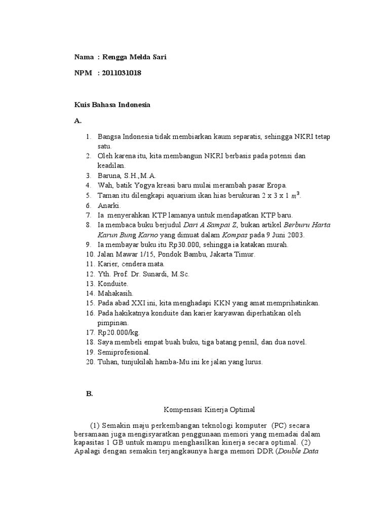 Kuis Bindo | PDF | Perjalanan | Dewasa Muda