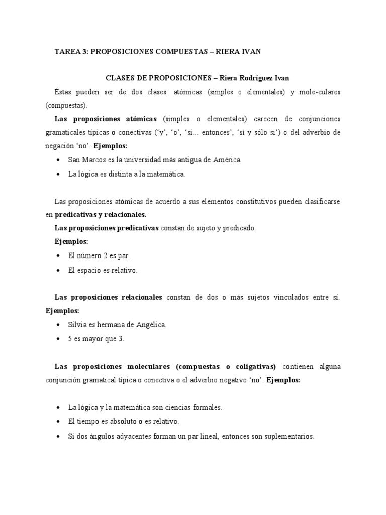 Clases y Tipos de Proposiciones Lógicas | PDF | Si y solo si | Proposición