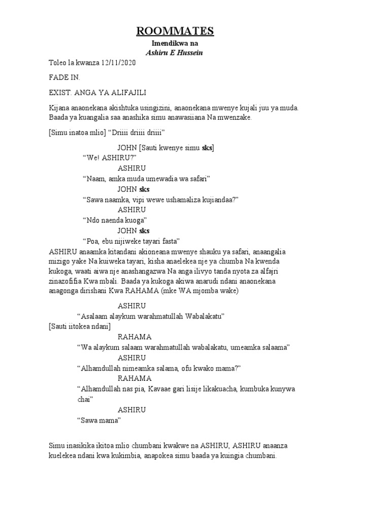 Roommates: A Swahili Script | PDF