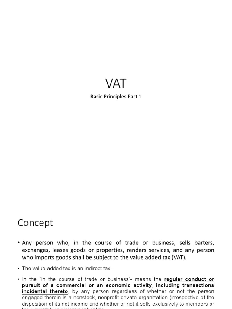 VAT Basic Principles Part 1 | PDF | Value Added Tax | Value Added