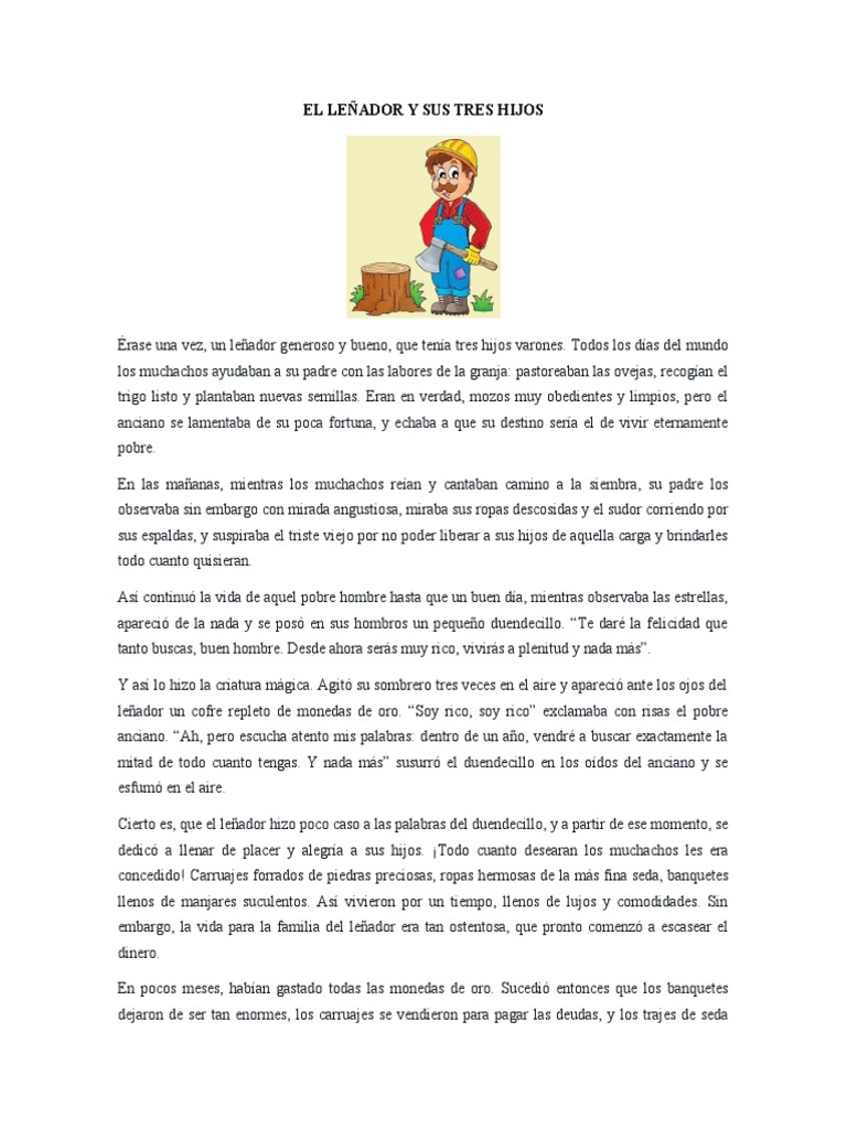 Cuento Infantil: El Leñador y Sus Hijos | PDF | Naturaleza