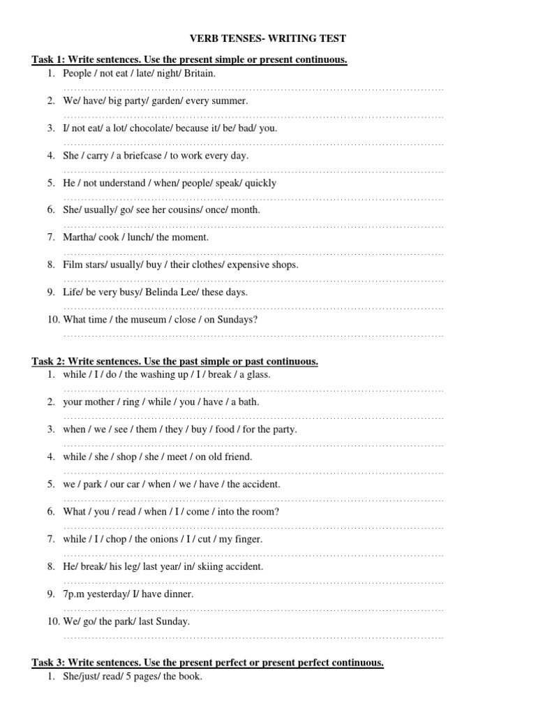 Verb Tenses-Writing Test | PDF | Morphology | Language Mechanics