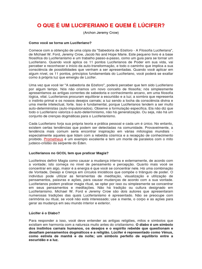O Que É Um Luciferiano e Quem É Lúcifer | PDF | Lúcifer | Adão e Eva