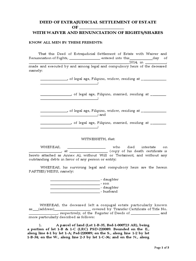 Deed of Extra Judicial Settlement of Estate | PDF | Document | Common Law