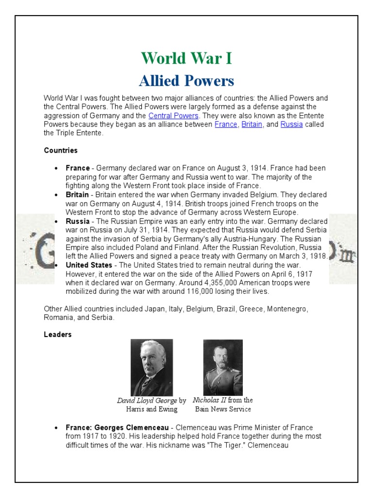 World War I: Allied Powers | PDF | Allies Of World War I | Central Powers