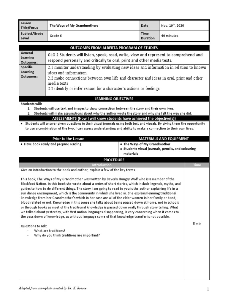 The Ways of My Grandmothers Lesson Plan | PDF | Books | Lesson Plan
