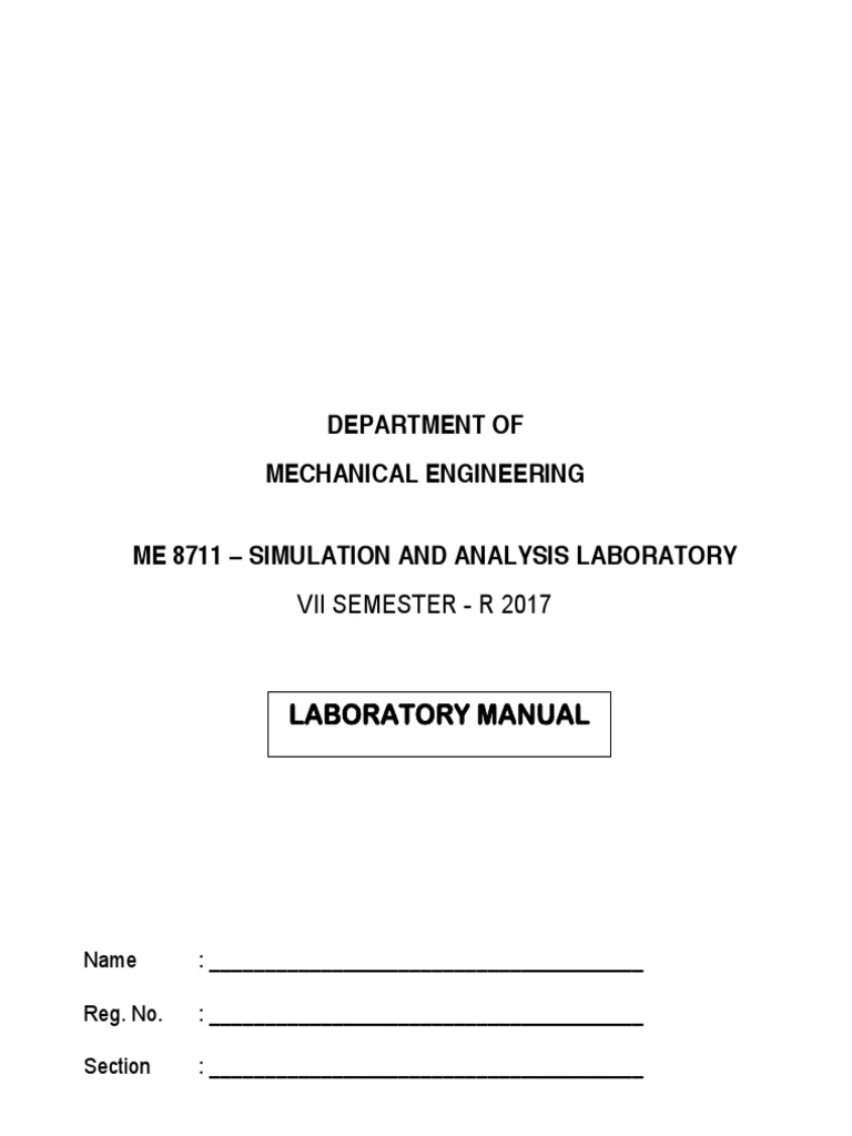 Department of Mechanical Engineering: Laboratory Manual | PDF | Matlab | Structural Analysis