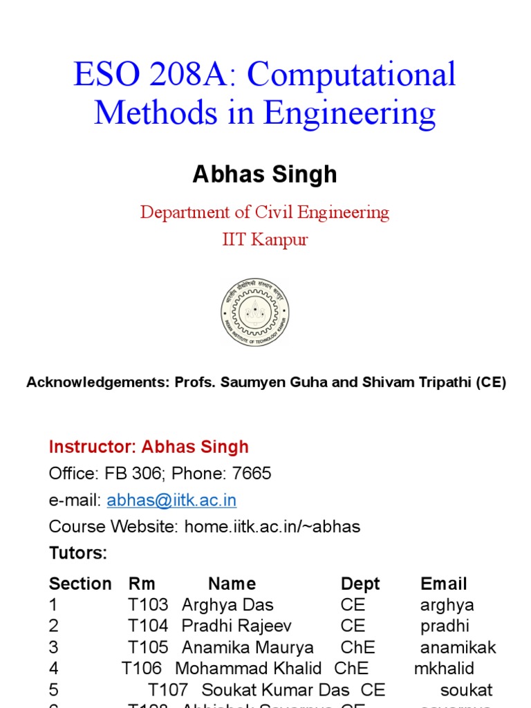 ESO 208A: Computational Methods in Engineering: Abhas Singh | PDF | Numerical Analysis ...