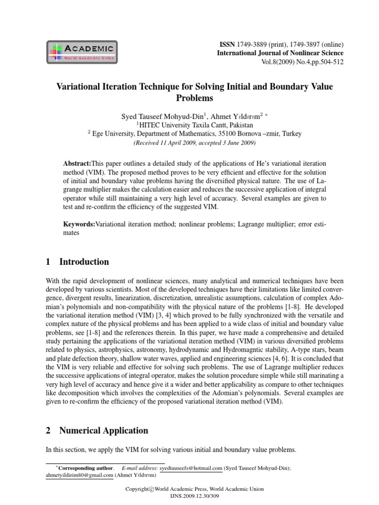 Variational Iteration Technique For Solving Initial And Boundary Value Problems Pdf 7671