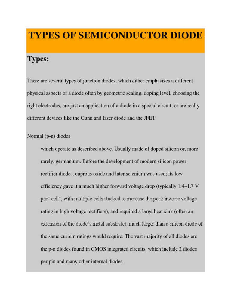 Types of Semiconductor Diodes Explained | PDF | Diode | P–N Junction
