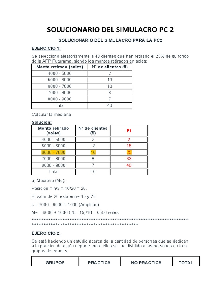 Solucionario Del Simulacro PC 2-Estadistica | PDF | Enseñanza de matemática | Science