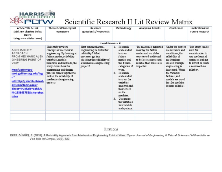Lit Review Matrix Lef2020 | PDF | Reliability Engineering | Engineering
