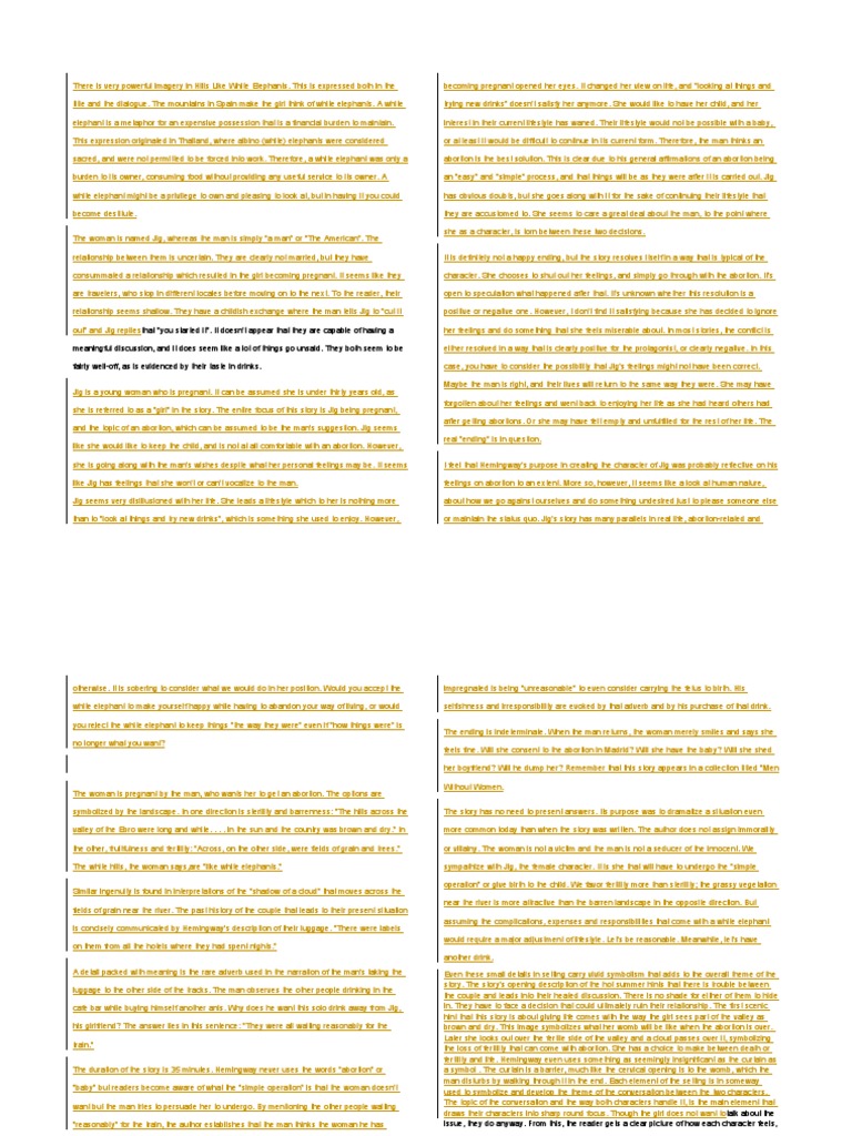 Literary Analysis - Hills Like White Elephant | PDF | Ernest Hemingway