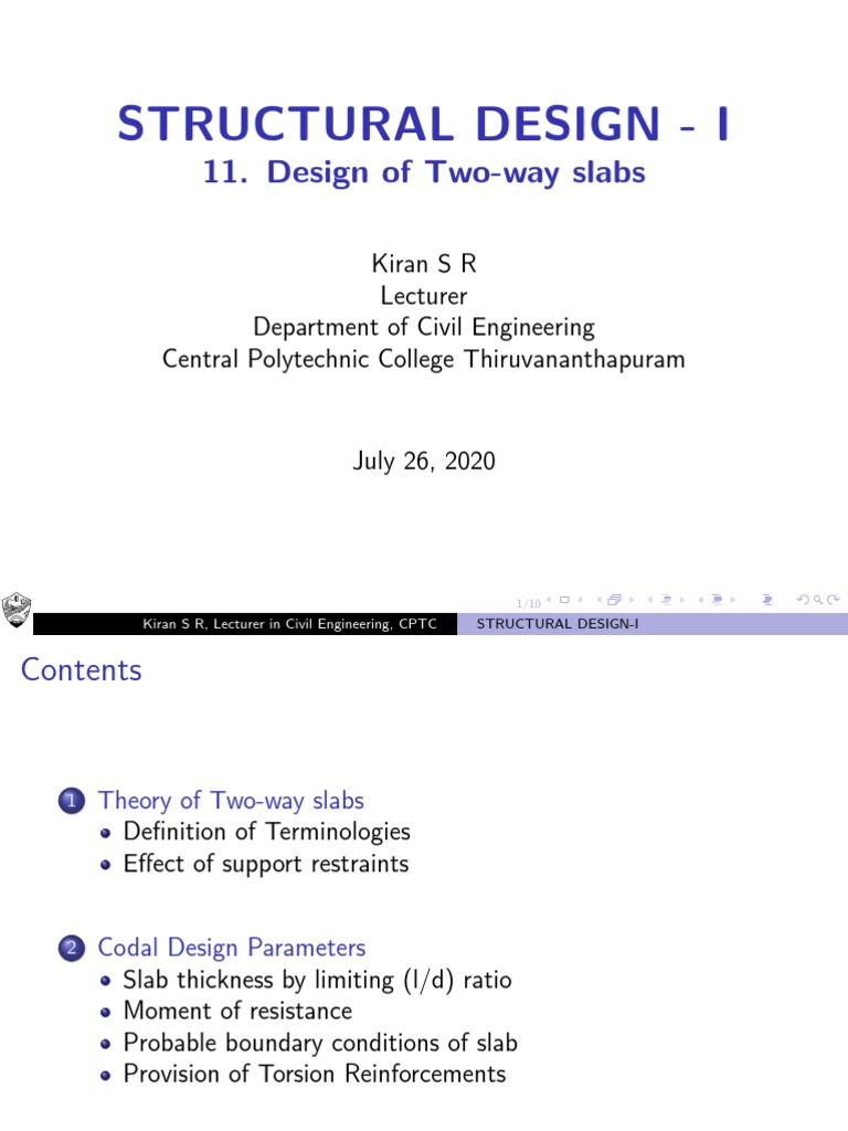 Structural Design - I: 11. Design of Two-Way Slabs | PDF | Economic ...